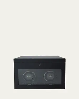 Wolf British Racing Double Watch Winder With Storage - Black