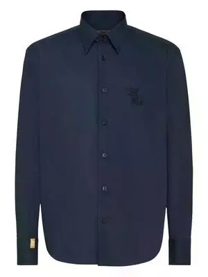 BILLIONAIRE Embroidered Cotton Shirt - Blue