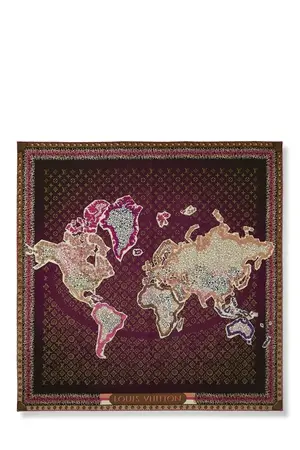 LOUIS VUITTON Multicolor Monogram Map Silk Scarf Multi