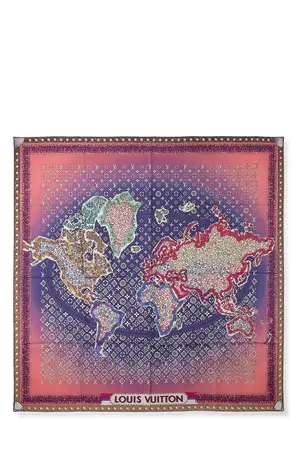 LOUIS VUITTON Multicolor Monogram Map Silk Scarf - Pink