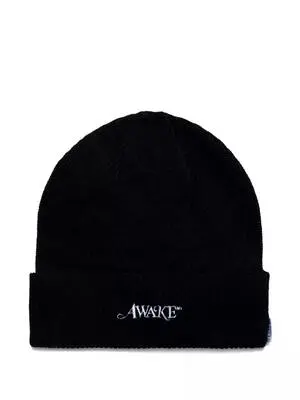 AWAKE NY Embroidered Ribbed Beanie - Black