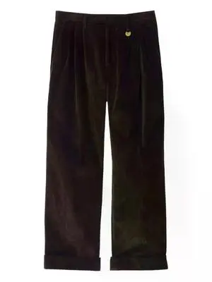 Burberry Corduroy Trousers With Triple Pleats And Cuffed Hem - Brown