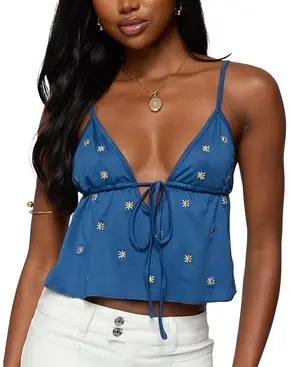 EDIKTED Embroidered Open Back Top - Blue