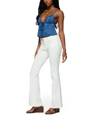 EDIKTED Embroidered Open Back Top - Blue