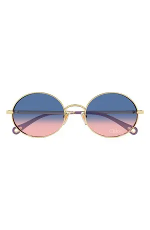 Chloé 55mm Gradient Round Sunglasses Gold/blue Lens