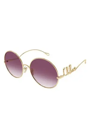 Chloé 60mm Round Sunglasses - Gold/red Lens