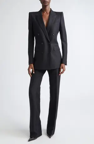 TOM FORD Sharp Herringbone Tailored Straight Leg Virgin Wool Trousers