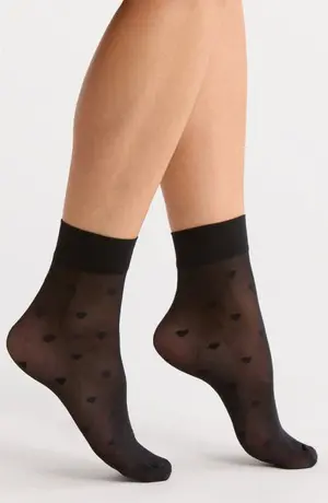 Nordstrom Heart Sheer Ankle Socks - Black