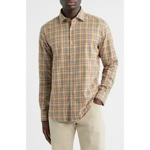 Scott Barber Canclini Regular Fit Plaid Cotton Button-up Shirt - Auburn