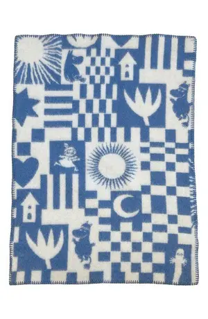 KLIPPAN Moomin Play Brushed Wool Blanket - Blue