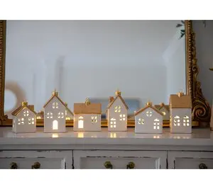LAUREN MCBRIDE As Is Set/6 Ceramic Illum Mini Houses By - One-color