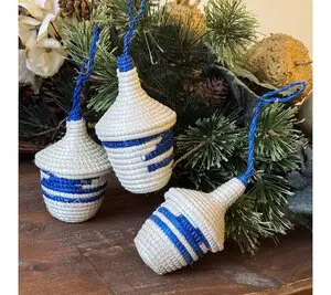 GLOBAL CRAFTS Rwanda Woven Basket Shaped Orname Nts Set Of 3 - One-color