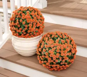 WICKER PARK As Is Set Of 2 Oversized Faux Floral Spheres - One-color