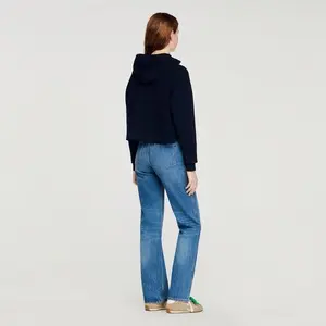 Sandro Knit Hoodie With Denim Pockets - Navy Blue