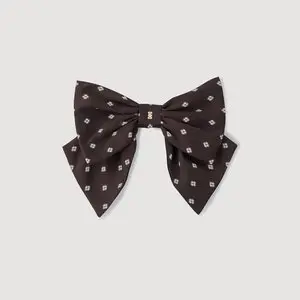 Sandro Printed Satin Bow Barrette - Brown / White