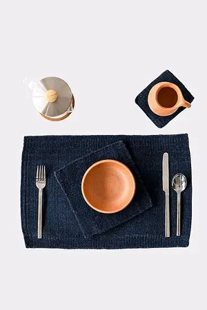 LOOM IMPORTS Handwoven Wool Placemat Set - Navy