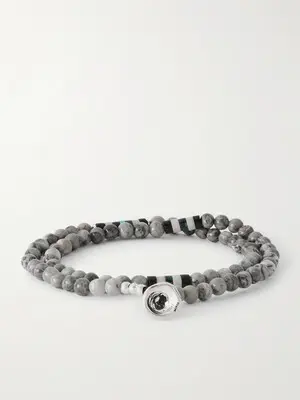 MIKIA Sterling Silver Jasper Bead Bracelet - Gray