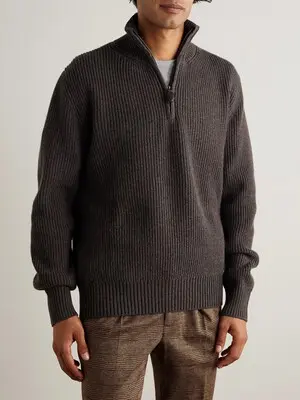 Purdey Clifford Ribbed Wool And Cashmere-blend Half-zip Sweater