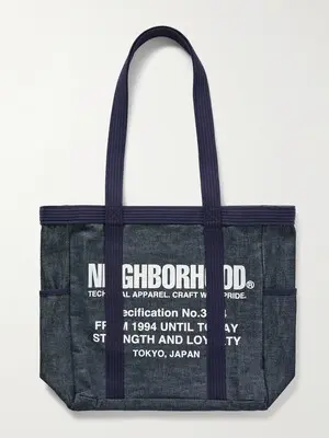 NEIGHBORHOOD Canvas-trimmed Logo-print Denim Tote Bag - Blue