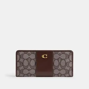 COACH® Essential Slim Wallet In Signature Jacquard - Brass/oak Maple