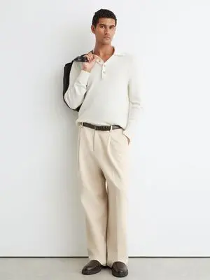 REISS Atwell Monogram Relaxed-fit Belted Trousers - Stone