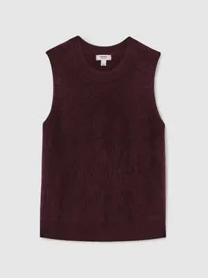 REISS 100% Brushed Cashmere Vest - Burgundy
