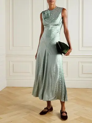 DÔEN Ginette Floral-jacquard Satin Midi Dress