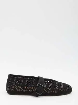Alaïa Suede Eyelets Ballet Flats - Black