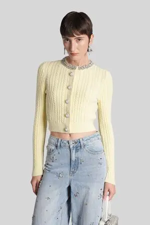 SELF-PORTRAIT Self-Portrait Cable Knit Cropped Cardigan - Yellow