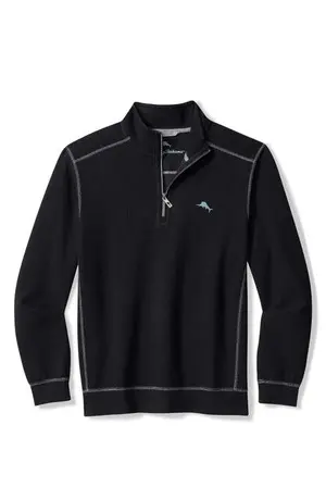 Tommy Bahama Textured Cotton & Lyocell Half Zip Pullover - Black