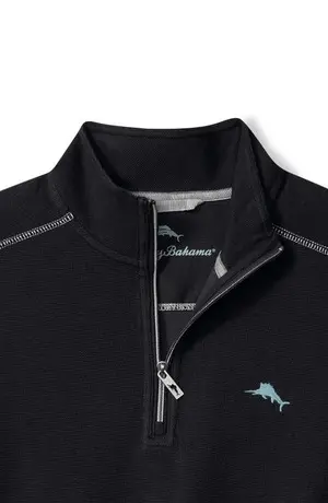 Tommy Bahama Textured Cotton & Lyocell Half Zip Pullover - Black