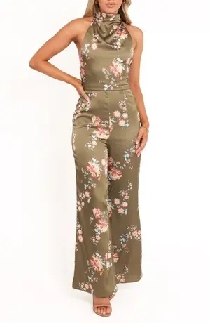 PETAL & PUP Floral Halter Jumpsuit - Olive Floral