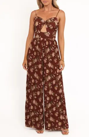 PETAL & PUP Floral Wide Leg Jumpsuit - Brown Floral