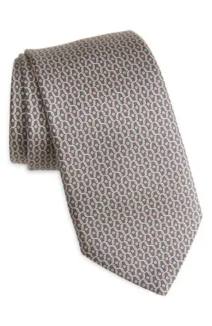 Canali Canali Geometric Silk Tie Light Grey