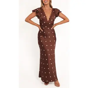 Polka Dot Maxi Dresses with Lace Trim