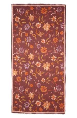 Echo Autumn Floral Fringe Scarf - Fired Brick