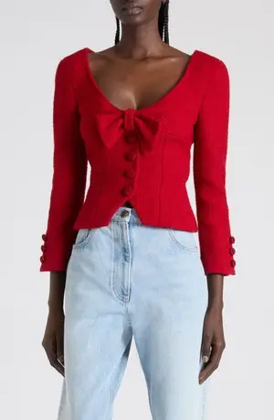 Valentino Garavani Bow-detailed Tailored Tweed Jacket - Red