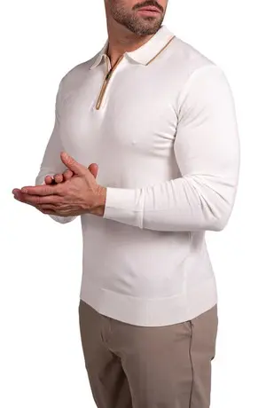 MACEOO Knitted Passion Quarter Zip Sweater - White