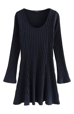 NEXT Long Sleeve Ribbed Mini Dress