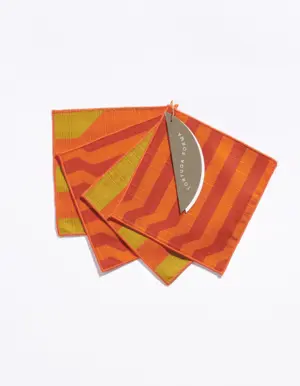 TORTUGA FORMA Stripe Cocktail Napkins Set Of 4 - Vermillion