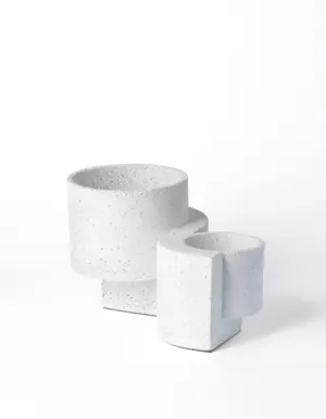 TORTUGA FORMA Platform Planter Concrete Set Of 2 - White Terrazzo