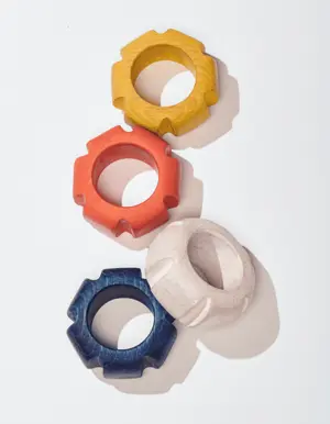 TORTUGA FORMA Handpainted Asterisk Napkin Rings Set Of 4 Bold Assorted