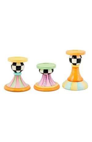 MACKENZIE-CHILDS Trick Or Treat Set Of 3 Pillar Candleholders