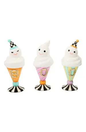 MACKENZIE-CHILDS Trick Or Treat Boo Set Of 3 Ghost Figurines - White