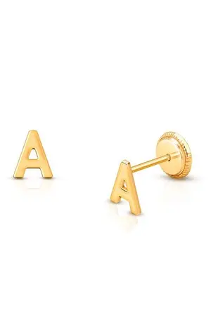 TINY BLESSINGS 14k Gold Initial Stud Earrings 14k Gold - A