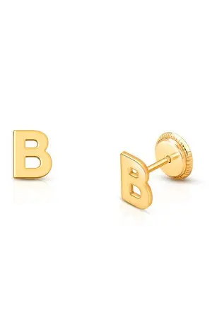 TINY BLESSINGS 14k Gold Initial Stud Earrings - 14k Gold - B