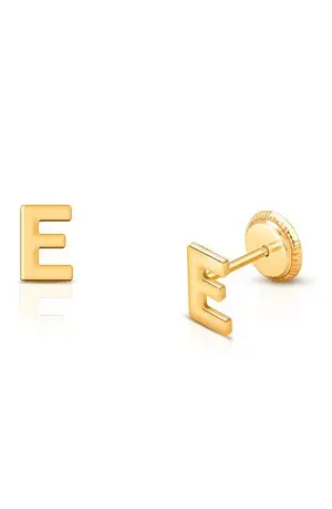 TINY BLESSINGS 14k Gold Initial Stud Earrings 14k Gold - E