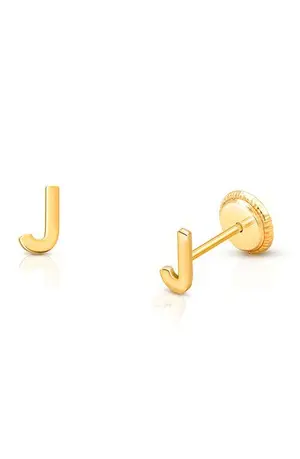 TINY BLESSINGS 14k Gold Initial Stud Earrings 14k Gold - J