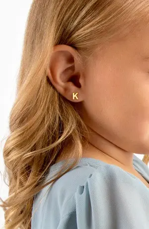 TINY BLESSINGS 14k Gold Initial Stud Earrings - 14k Gold - K