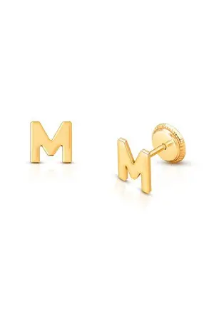 TINY BLESSINGS 14k Gold Initial Stud Earrings 14k Gold - M